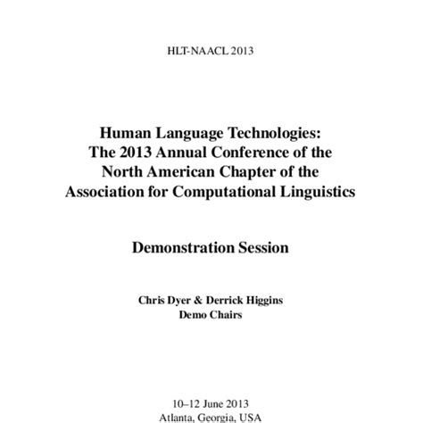 Proceedings Of The 2013 Naacl Hlt Demonstration Session Acl Anthology