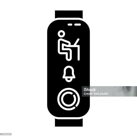 디스플레이 문말 아이콘에 작업 남자와 피트니스 추적기 웰빙 장치 알림 작업 시간을 모니터링 가젯 실루엣 기호입니다 음수 공간입니다 벡터 절연 그림 검은색에 대한 스톡 벡터