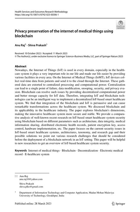 Pdf Privacy Preservation Of The Internet Of Medical Things Using Blockchain