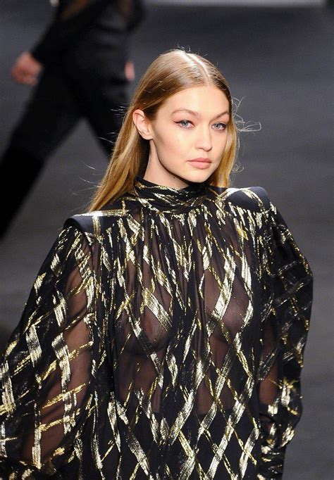 Gigi Hadid See Thru Dress And No Bra On The Runway In Milan