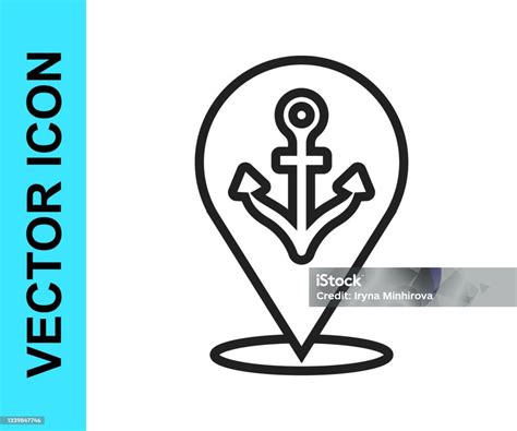 흰색 배경에 격리된 앵커 아이콘이 있는 검은색 줄 맵 포인터입니다 벡터 0명에 대한 스톡 벡터 아트 및 기타 이미지 0명 강 거리 Istock