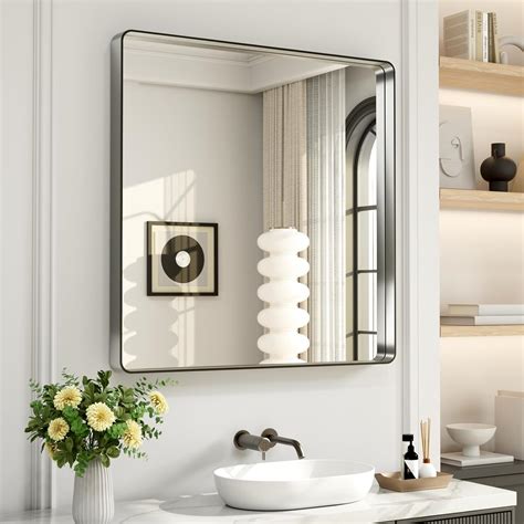 Loaao 38x38 Inch Brushed Nickel Bathroom Mirror Rounded