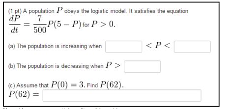 Solved A Population P Obeys The Logistic Model It Satisfies