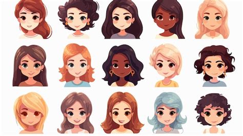 다양한 소녀 그룹 아바타 캐릭터 만화 터 일러스트레이션 프리미엄 Ai 생성 벡터