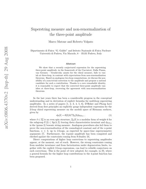 Pdf Superstring Measure And Non Renormalization Of The Three Point Amplitude