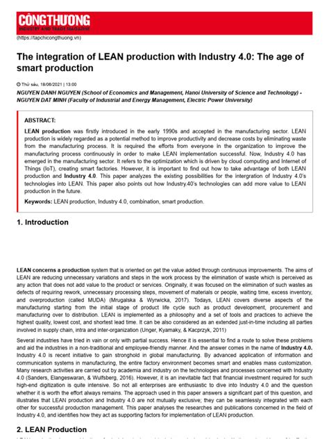 The Integration Of Lean Production With Industry 4 0 The Age Of Smart Production Pdf Lean