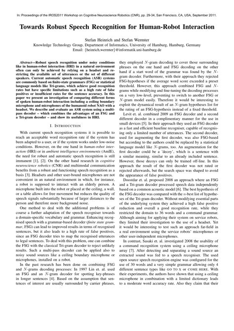 Pdf Towards Robust Speech Recognition For Human Robot Interaction