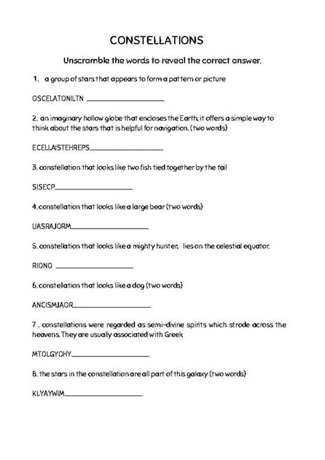Space Science Worksheets 8 Astronomy Topics Matching Unscramble