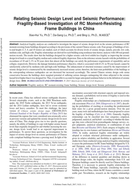 Relating Seismic Design Level And Seismic Performance Fragility Based Investigation Of Rc