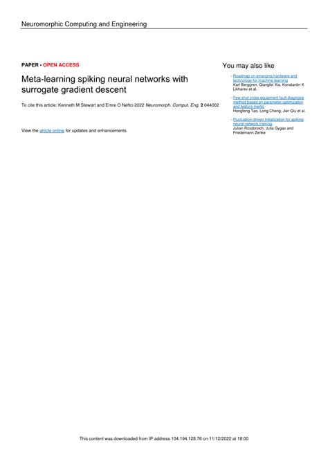 Pdf Meta Learning Spiking Neural Networks With Surrogate Gradient Descent