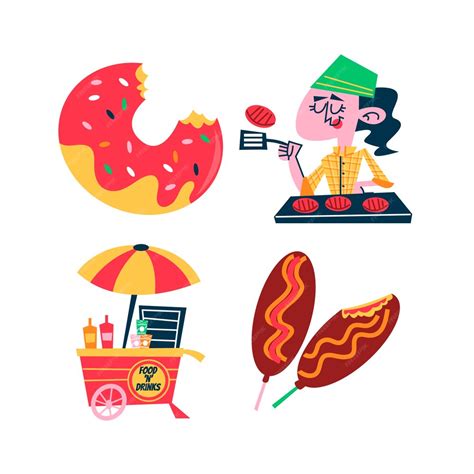 길거리 음식 스티커 세트 무료 벡터