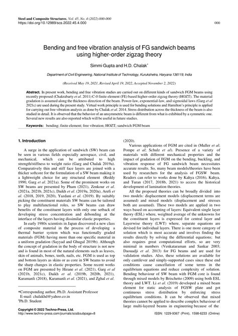 Pdf Bending And Free Vibration Analysis Of Fg Sandwich Beams Using Higher Order Zigzag Theory