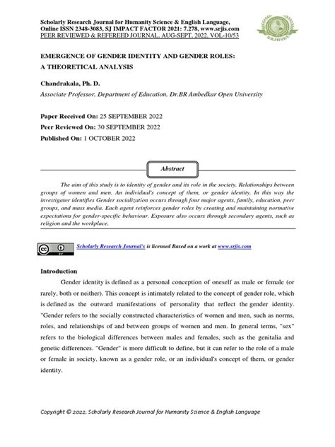 Emergence Of Gender Identity And Gender Roles A Theoretical Analysis Pdf Gender Gender