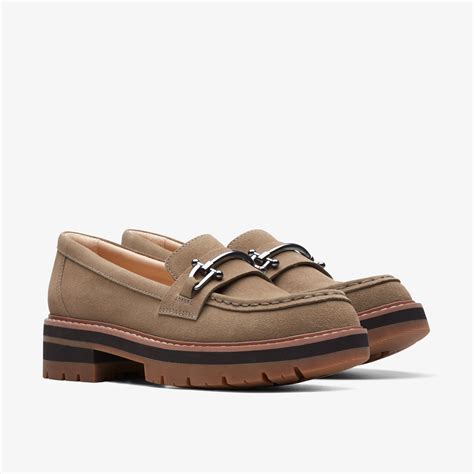 Womens Orianna Bit Dark Sand Suede Loafers Slip Ons Clarks Outlet