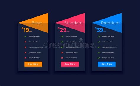 web comparison 3 option pricing chart layout design stock illustration