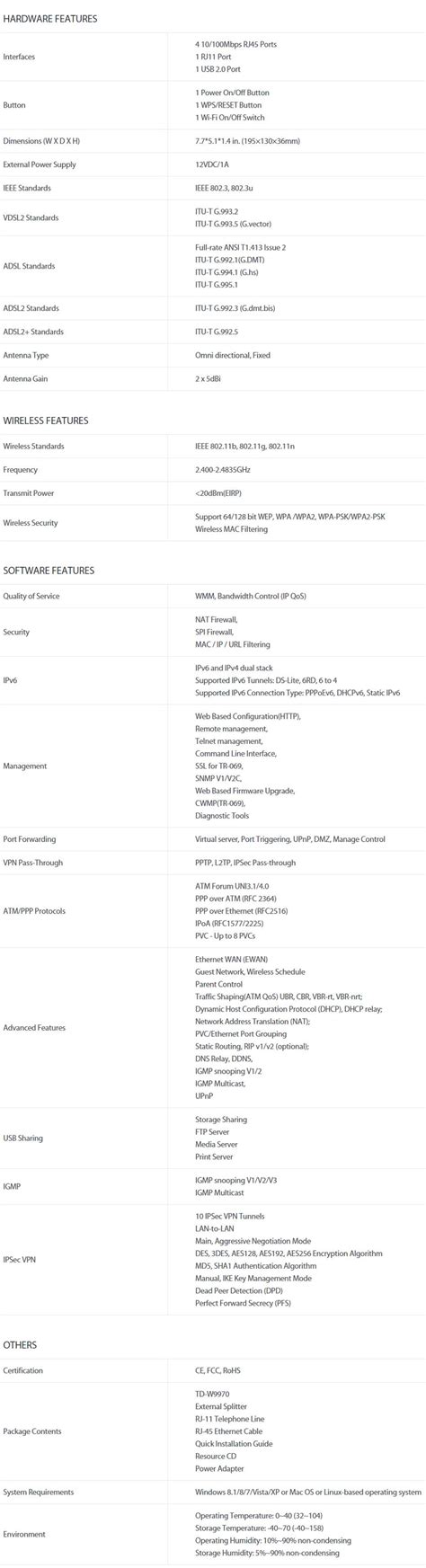 Buy Tp Link Td W9970 300mbps Wireless N Usb Vdsl2 Modem Router Skycomp