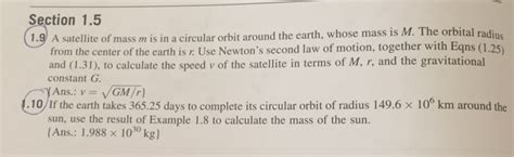 Solved Section 1 5 1 9 A Satellite Of Mass M Is In A