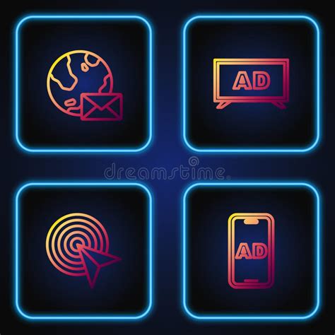 Set Line Advertising Target Earth Globe With Mail And Gradient