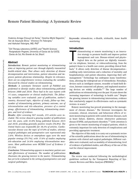 Pdf Remote Patient Monitoring A Systematic Review