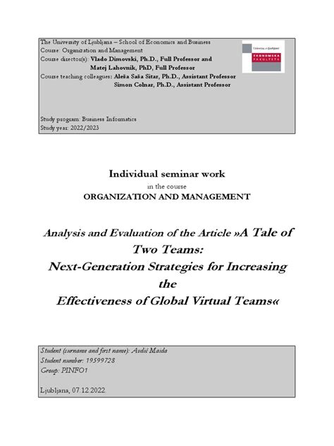 Analysis And Evaluation Of Article The Tale Of Two Teams Pdf