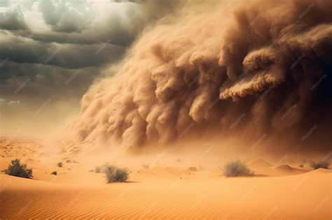 Premium Photo Heavy Sand And Dust Storm Above Desert Land On Hot Summer Day Danger And Power