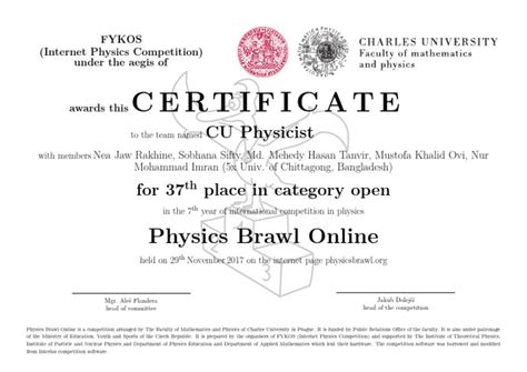 Physics Brawl Certificate Pdf