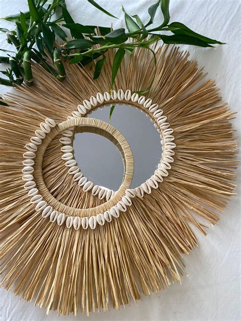 Raffia Decor Raffia Mirror Decor Raffia Sea Shell Raffia Wall Decor