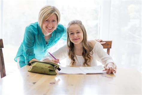 Cute Teen Girl Doing Homework At Home Stock Image Image Of Pupil