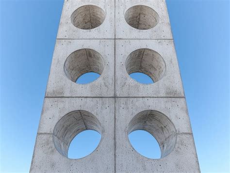 Modern Concrete Architectural Structure With Circular Openings Stock