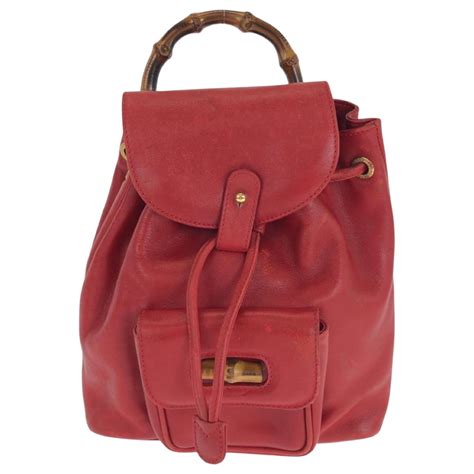 Gucci Vintage Bamboo Leather Backpack Brown Red Ref2045326 Joli Closet