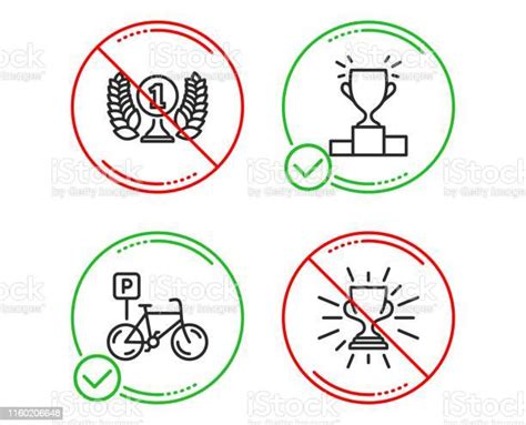 수상자 연단 수상자 상 및 자전거 주차 아이콘 세트 트로피 사인 벡터 경쟁에 대한 스톡 벡터 아트 및 기타 이미지 경쟁 계급 두발자전거 Istock