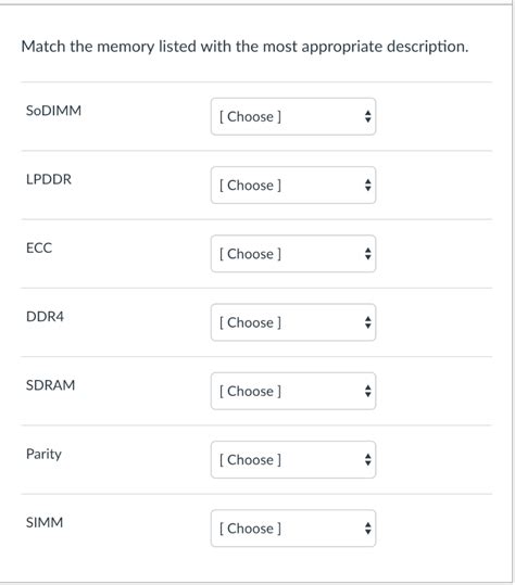 Match The Memory Listed With The Most Appropriate Chegg