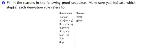 solved fill in the reasons in the following proof sequence