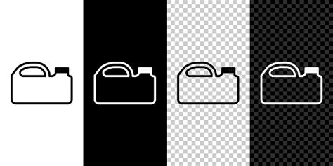 검은 색과 흰색 배경에 격리 된 모터 기계 오일 아이콘라인 플라스틱 캐니스터를 설정합니다 오일 갤런 오일 변경 서비스 및 수리 벡터 일러스트레이션 가솔린에 대한 스톡 벡터