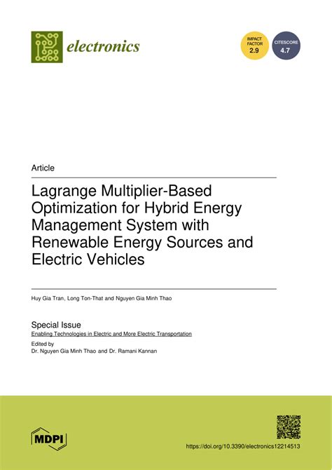 Pdf Lagrange Multiplier Based Optimization For Hybrid Energy