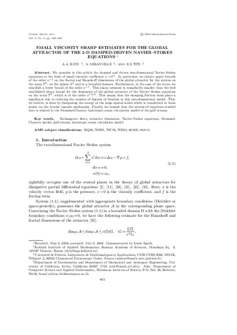 Pdf Small Viscosity Sharp Estimates For The Global Attractor Of The 2 D Damped Driven Navier