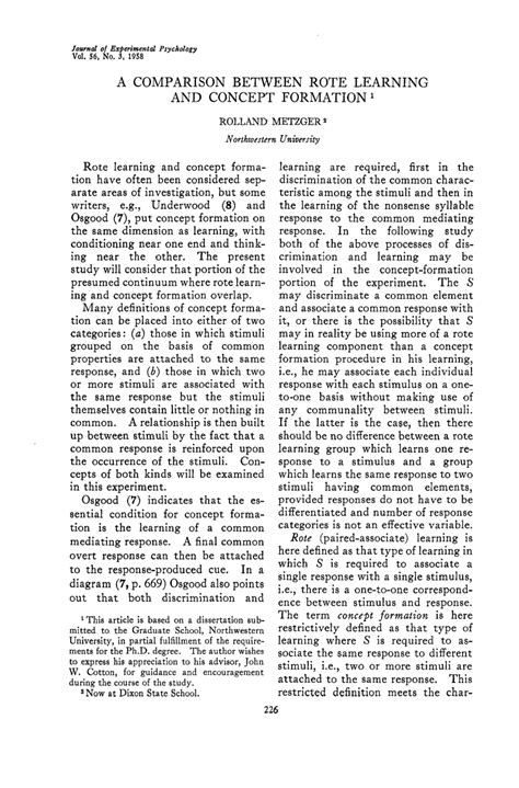 A Comparison Between Rote Learning And Concept Formation