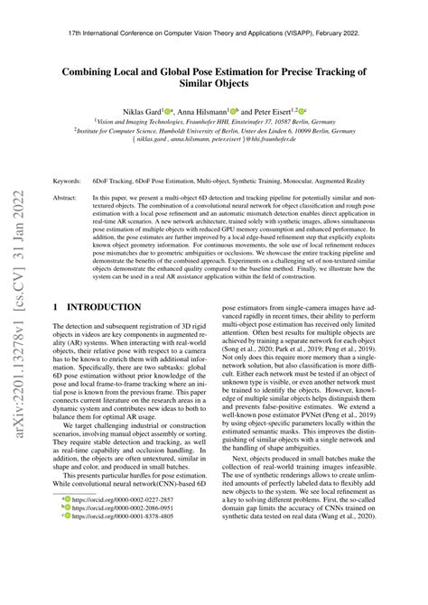 Pdf Combining Local And Global Pose Estimation For Precise Tracking Of Similar Objects