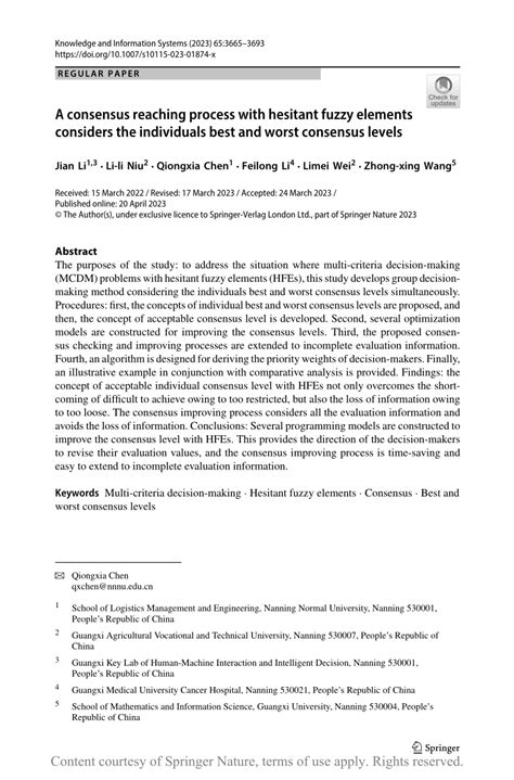 A Consensus Reaching Process With Hesitant Fuzzy Elements Considers The Individuals Best And