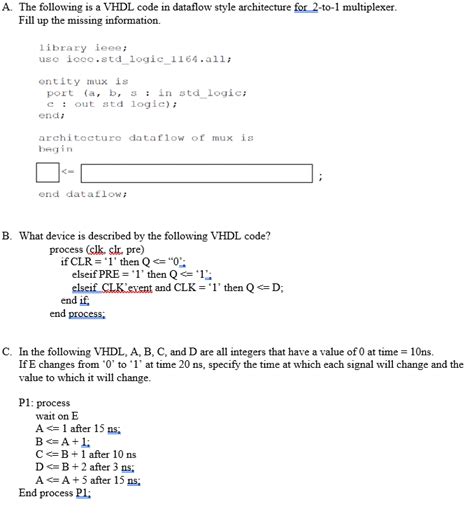 Solved A The Following Is A Vhdl Code In Dataflow Style
