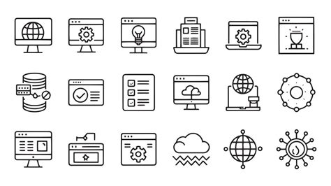 information technology web icon set in line style network web design
