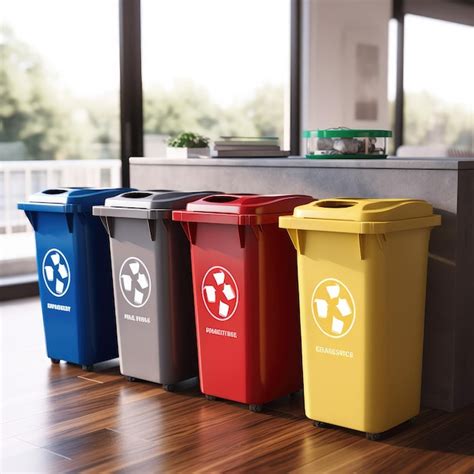 Premium Ai Image Many Garbage Cans With Sorted Garbage Sorting