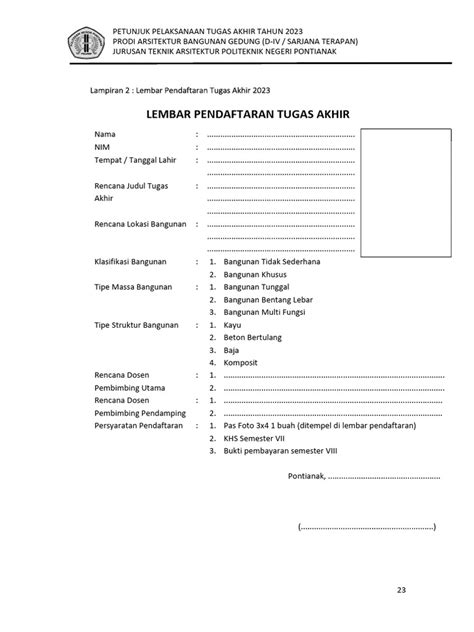Panduan Tugas Akhir D4 Arsitektur Bangunan Gedung 2023 Organized Pdf