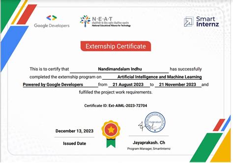 Indhu Nandimandalam On Linkedin Ai Ml Internshipcomplete Techjourney