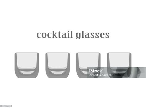 만화 부엌 안경 컬렉션 와인 잔 플루트 안경 칵테일 잔 음료 기구 유리 아이콘 개체 요소는 흰색 배경에 격리 플랫 벡터 일러스트 가정 생활에 대한 스톡 벡터 아트 및 기타