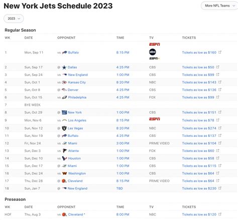 Jets Schedule Printable