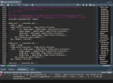 r advanced `data table` working fine when run in chunk but error when