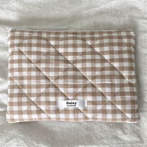 Quilted Laptop Ipad Tablet Sleeve In Purple Gingham With Ivory Cotton Lining Aesthetic Laptop