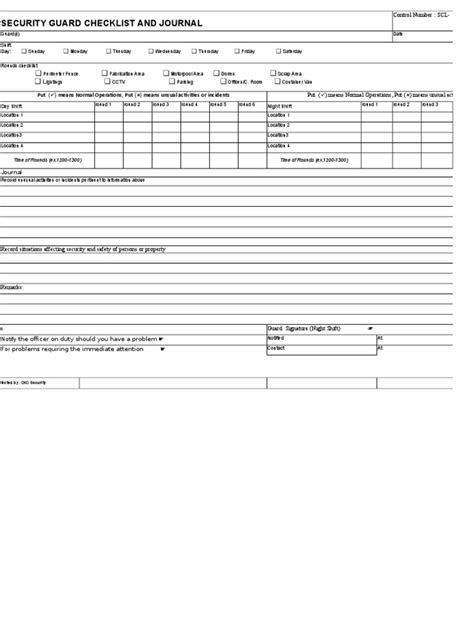 Security Guard Checklist And Journal Pdf