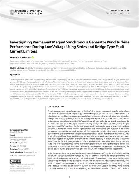 Pdf Investigating Permanent Magnet Synchronous Generator Wind Turbine Performance During Low